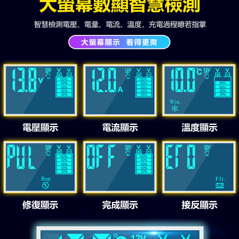 BTC-03 數顯螢幕智慧七段式電瓶充電器 － 生活市集