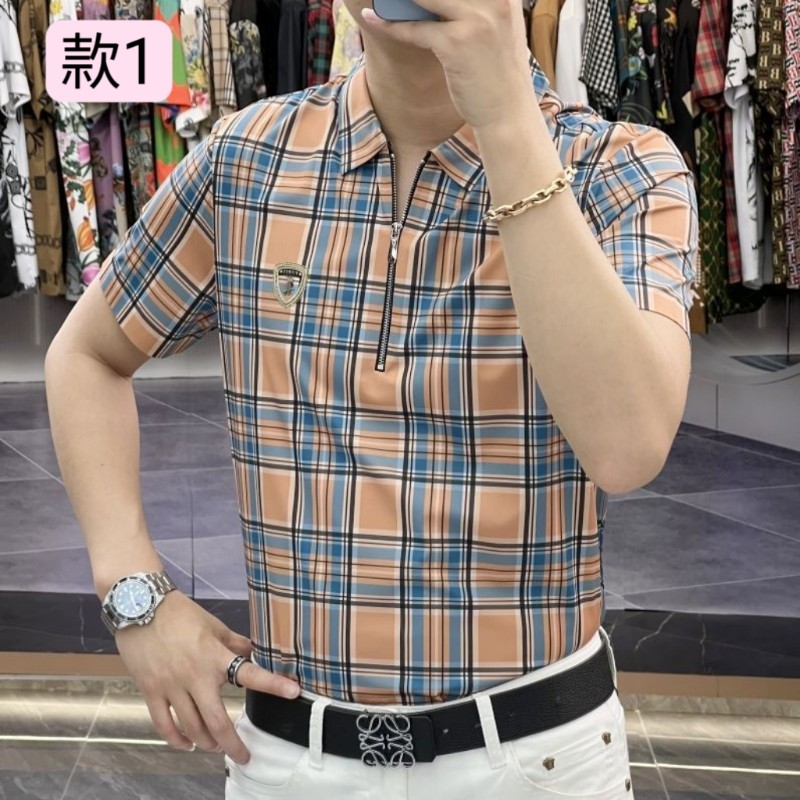 簡約時尚涼爽半拉鍊釦式polo衫 格子短袖襯衫 M-4XL － 生活市集