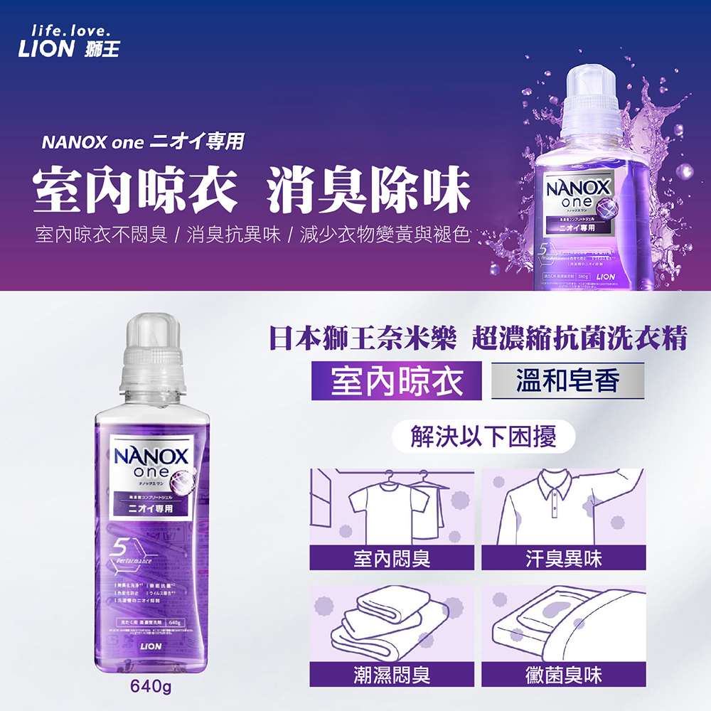 【LION獅王】 奈米樂超濃縮洗衣精 380g 640g 超濃縮 洗衣精 － 生活市集